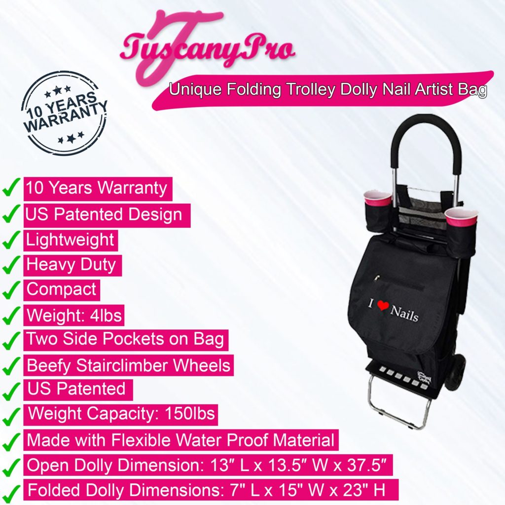 TuscanyPro Nails Cart with Wheels - Unique Folding Trolley Dolly & Nail ...