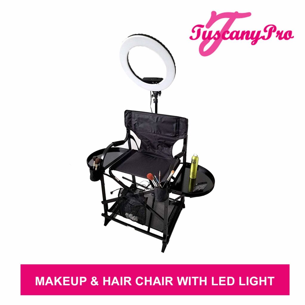 TuscanyPro Portable Hairstylist Chair with 14" LED Ring Light - Perfect ...
